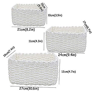 HQBL Woven Storage Baskets Set of 3, Recycled Paper Rope Bin Organizer Shelf for Cupboards Decorative Home Closet Drawer Dresser,Perfect for Storing Small Household Items
