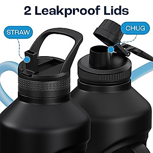 AQUAFIT Insulated Water Bottle 64 oz with Handle - Straw and Chug Lid - Stainless Steel Water Bottles - 64 oz Water Bottle - 64oz Insulated Water Bottle with Straw (64 Ounces, Midnight Black)