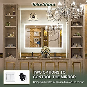 TokeShimi LED Bathroom Mirror Lighted Vanity Mirror, Large Backlit Mirror Anti Fog Wall Mounted Dimmable Makeup Mirror with Front Lights & Backlight(Horizontal&Vertical) (48 x 30 Inch)