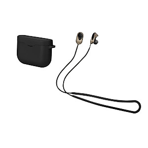 kwmobile Case & Strap Compatible with Sony WF-1000XM3 Case - Cover & Cord Holder Set - Black/Black