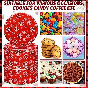 Suttmin 6 Pcs 7'' Christmas Cookie Tins with Lids Round Metal Cookie Container Xmas Snowflake Boxes Empty Holiday Decorative Tins for Gift Giving Cookie Baking Chocolate Snack Storage Cookie Tins
