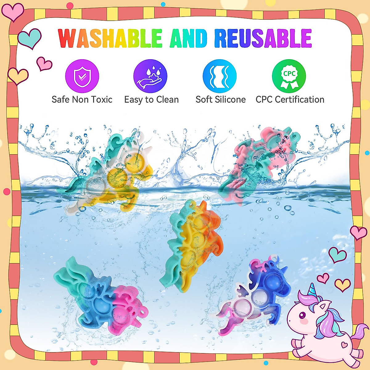 Unicorn Party Favors for Kids Goodie Bags Stuffers Pop Fidget Toys Bulk Its,32 Pack Unicorn Toys Pinata Stuffers Birthday Party Favors 4-8,8-12 Bubbles Small Kids Mini Classroom Prizes Pop keychain It