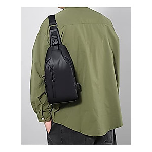 Small Sling Black Crossbody Backpack Shoulder Bag for Men Women, Lightweight One Strap Backpack Sling Bag Backpack for Hiking Walking Biking Travel Cycling USB Charger Port