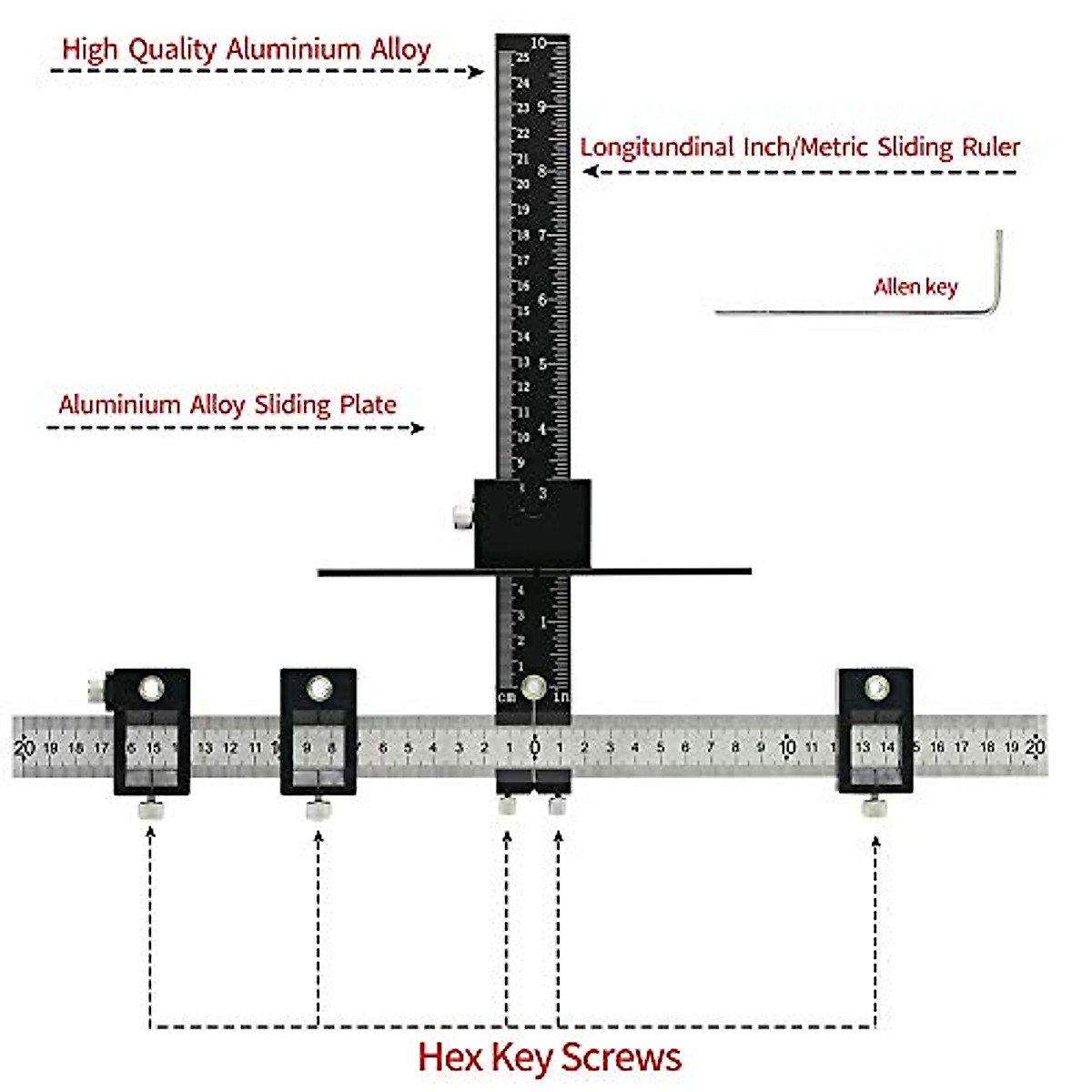 Cabinet Hardware Jig Punch Locator - Adjustable Drill Guide for Handles and pulls Sleeve Drawer Knobs Pulls Handles Wood Drilling Dowelling Templates Jig Tool (Stainless Steel) (Black)