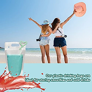 Cenbee Disposable No Leak Drink Container Set ,Hand-Held Party Drink Pouch Bags wine Bag with Straw Duty Translucent Reclosable Smoothie Juice Pouches for Party Adult for Cold & Hot Drinks 60pcs
