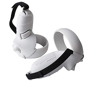 SINWEVR Touch Controller Grip Cover Compatible for Meta/Oculus Quest 2, Anti-Throw Handle Protecting Sleeve Quest 2 Accessories with Adjustable Knuckle Strap (White - Rabbit)