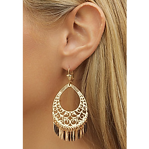 Barzel 18K Gold Plated Filigree Cut-out Dangling Chandelier Earrings - Made in Brazil