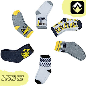 PEAK 2 PEAK Unisex 6-Pack Construction Ankle Socks - Size 2T-4T