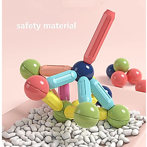 fengyang 64 PCS DIY Magnetic Balls and Rods Set Building Sticks Blocks Vibrant Colors Different Sizes Curved Shapes Children Educational Stacking STEM Magnet Toys for Kids Age 3+…