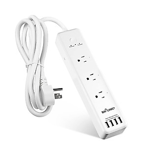 BN-LINK 8 Outlet Surge Protector with 7-Day Digital Timer (4 Outlets Timed, 4 Outlets Always On),6.6FT Extension Cord Flat Plug, White Surge Protector Power Strip with 3AC Outlets 4 USB Ports