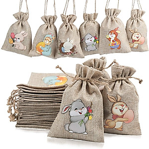 STEFORD Easter Burlap Drawstring Gift Bags,24 PCS Easter Jute Linen Burlap Treat Candy Bags for Easter Favors Supplies