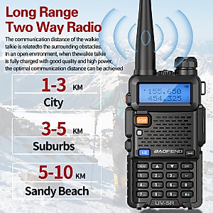 Baofeng UV-5R Ham Radio Handheld Dual Band Long Range Walkie Talkie for Adults Bafeng Portable Radio Two Way Radio Walkie Talkies with Full Set (Black 1Pack)