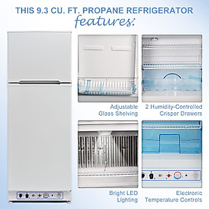 Smad Propane Refrigerator 110V/Propane Fridge Up Freezer 9.3 Cu.Ft Propane Refrigerator with Freezer Large Capacity Refrigerator Off Grid, White
