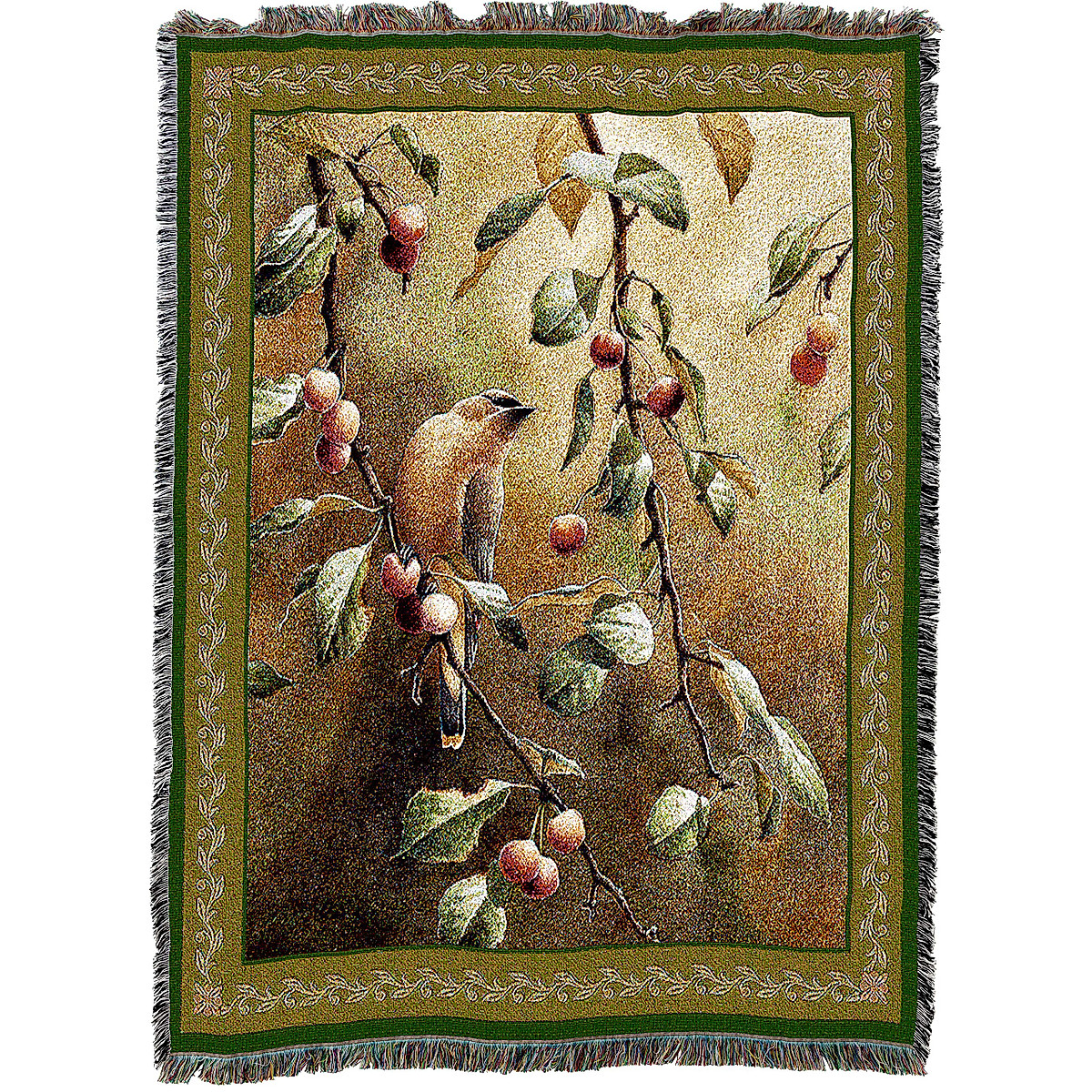 Pure Country Weavers Cherry Chase Blanket - Bird Garden Floral Gift Tapestry Throw Woven from Cotton - Made in The USA (72x54)