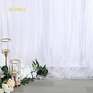 White Tulle Backdrop Curtains Wedding 2 Layer Sheer Drape Backdrop Cloth Polyester Backdrop for Baby Shower Parties Photography Props 5ftx7ft