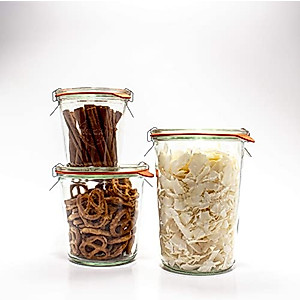 Weck Canning Jars 742-19.6 fl. oz Weck Mold Jars made of Transparent Glass - Eco-Friendly Canning Jar - Food Storage Containers with Lids Airtight - 1/2 Liter Jars Set - Pack of 4 Jars with Lids