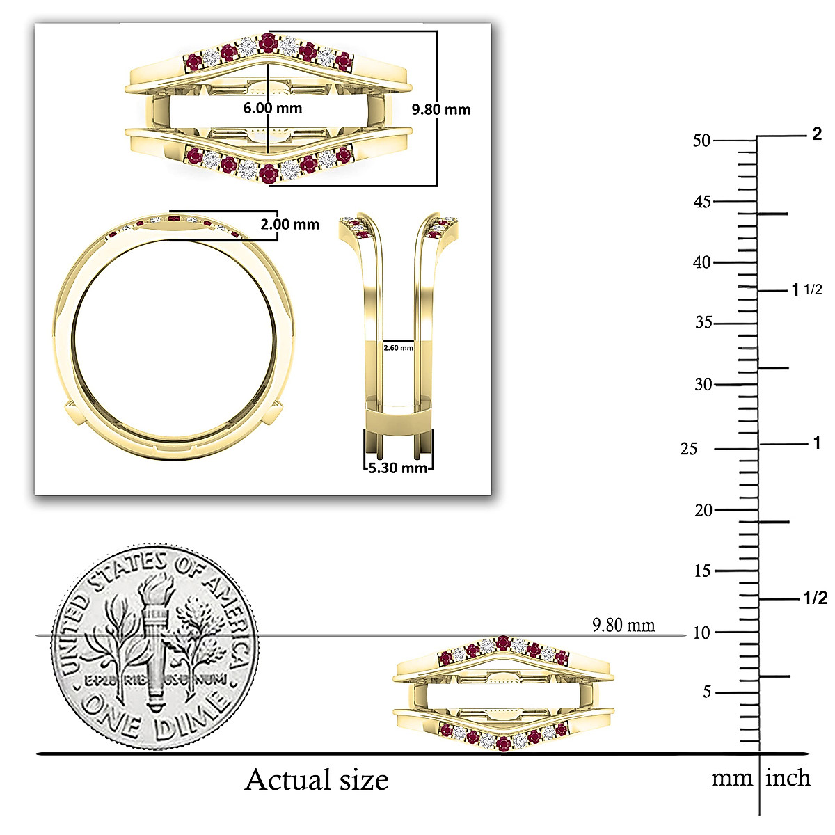 Dazzlingrock Collection Round Ruby & White Diamond Ladies Anniversary Enhancer Guard Wedding Band, 10K Yellow Gold, Size 7