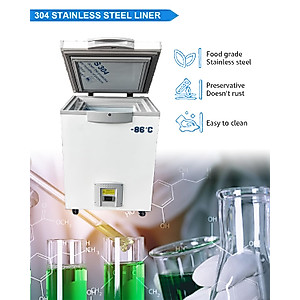 Bonxrdun Lab Deep Freezer, 28L, -86℃(-122.8℉) Ultra Low Temperature Freezer, Medical Freezer with Rollers, Laboratory Refrigerator for Storage, Research