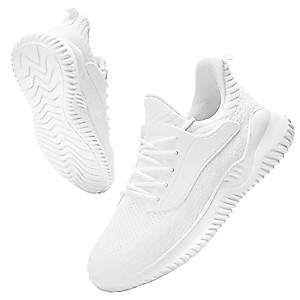 VIPSUPER Womens Tennis Shoes Walking Sneakers - Memory Foam Nursing Running Gym Athletic Workout Slip On Comfort Work Shoe Lightweight All White Size 8 US
