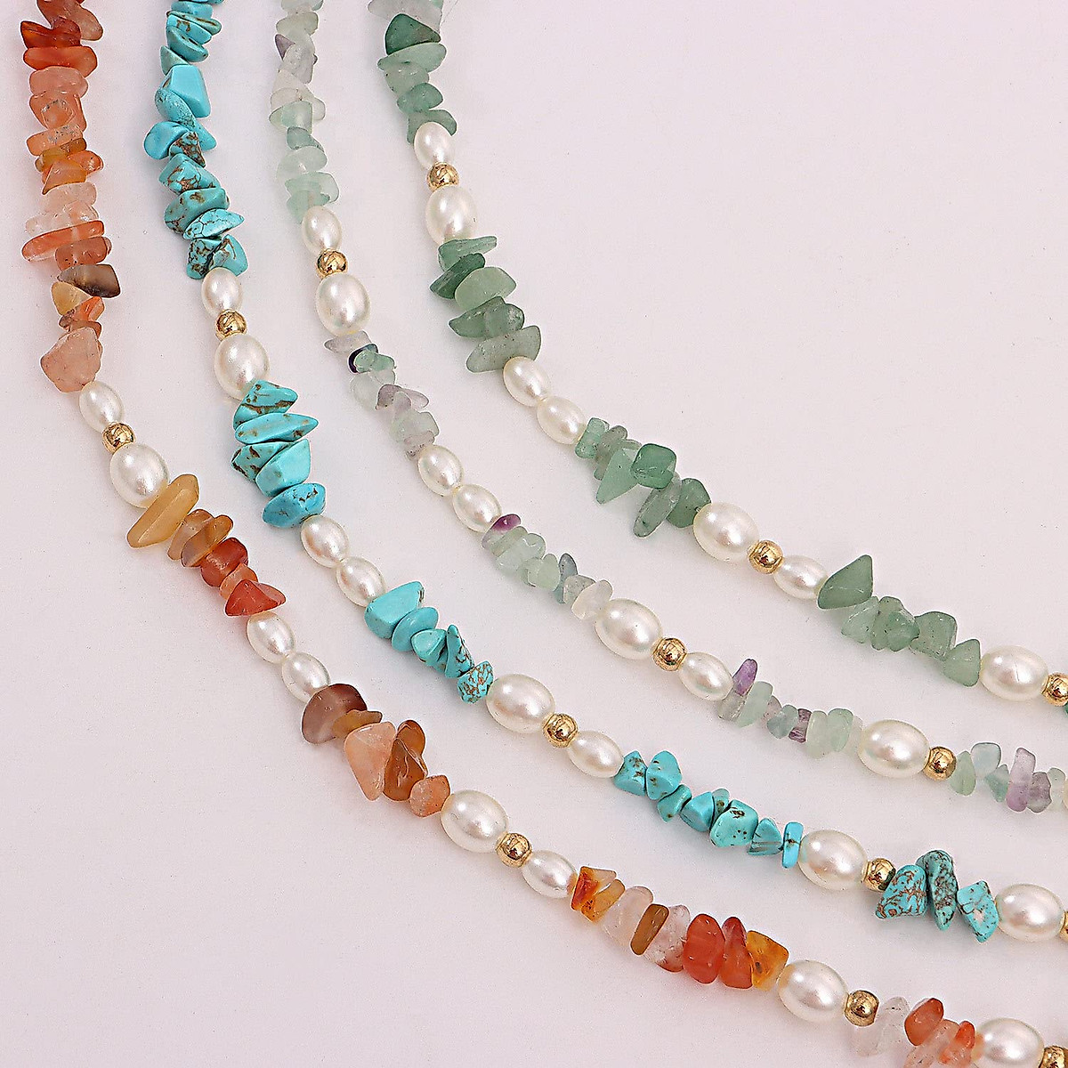 Bohemian Pearl Carnelian Crystal Necklace Green Transparent Crystal Natural Irregular Stone Choker Turquoise Beaded Necklace for Women Jewelry-light