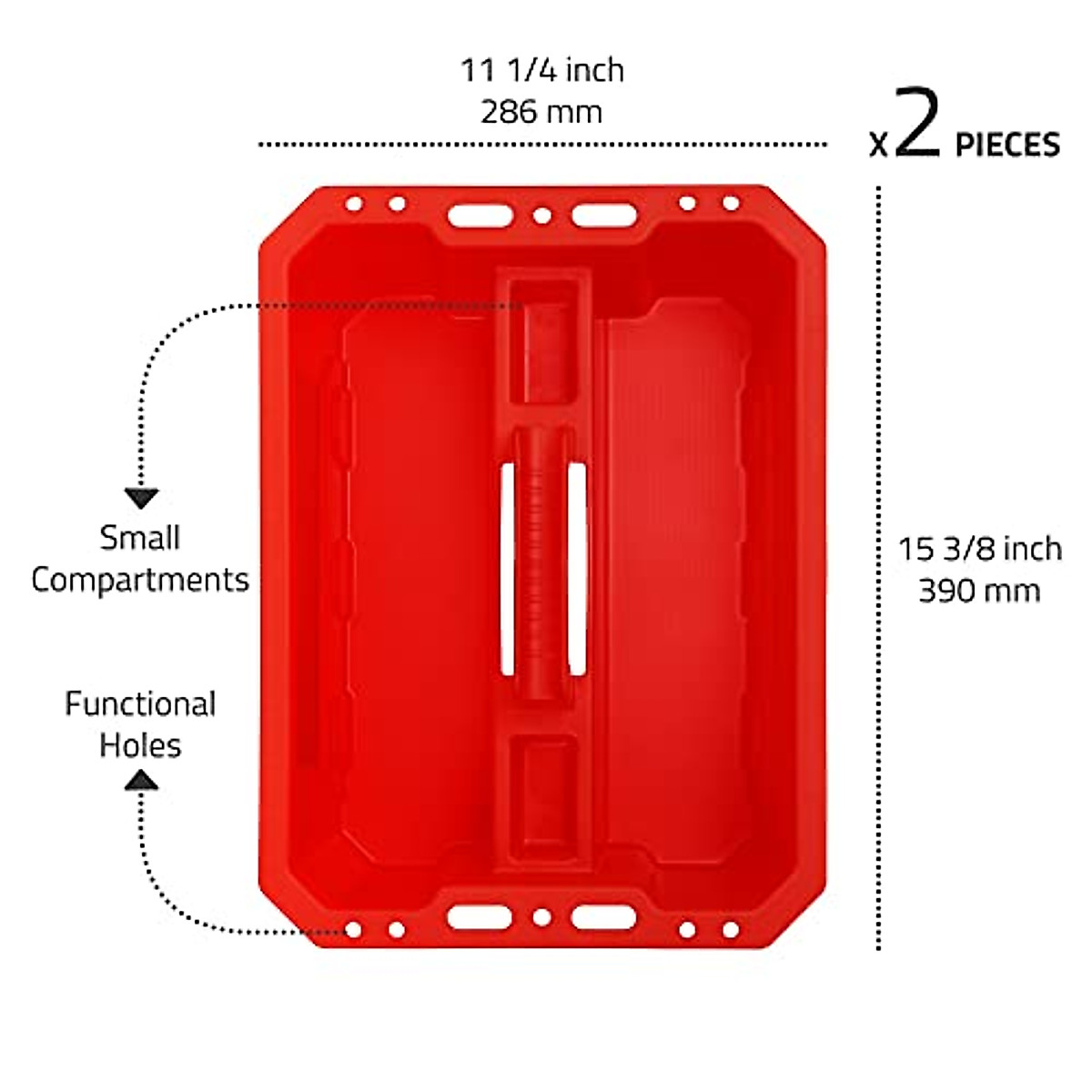 CANOPUS Storage Tray Tote with Functional Holes 2 PCs Plastic Cleaning Caddy with Handle, Portable Cleaners Caddy, Undersink Storage for Kitchen, Shoe Cleaning Box, Cleaning Products Organizer, Red