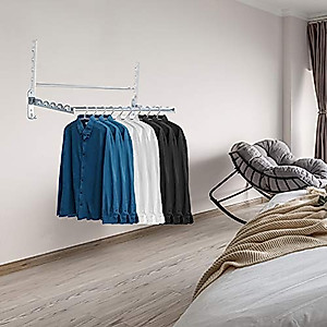 LIVEHITOP Wall Mounted Clothes Rack, Space Saving Wall Hanger Airer Hanging Rail Rod for Laundry Bedroom Bathroom (Silver)