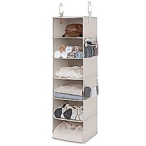 StorageWorks 6-Shelf Hanging Closet Organizer, Hanging Shelves for Closet, Fabric, Mixing of Beige, White & Ivory, 12" D x 12" W x 47 1⁄2" H