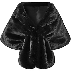 XMLMRY Faux Fur Shawl Women&#039;s Wrap Stole Shrug Luxury Winter Wedding Evening Party Bridal Bridesmaid Cover Up (Black, Standard)