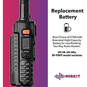 MIRKIT Baofeng Battery BL-5 Li ion 7.4V 2100mAh for Two-Way HAM Radio UV-5R v2+ BF-F8HP Rechargeable Extended Batteries, Accessories and Parts for radios Radio USA Warranty