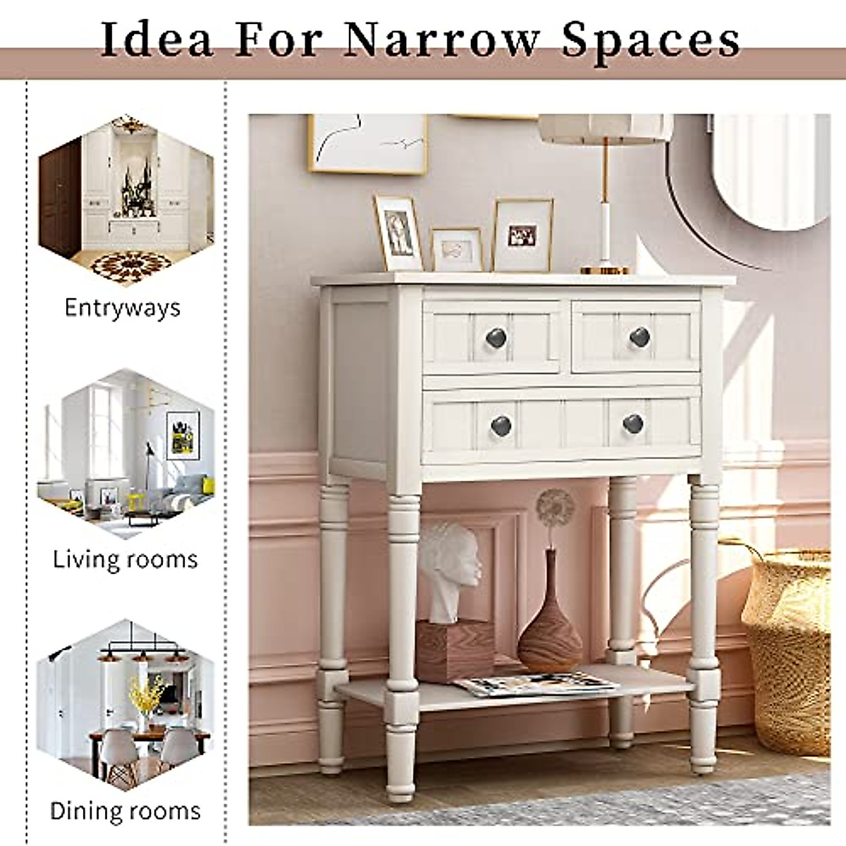 Goohome Narrow Rustic Entryway Console Table,Slim Sofa Table with 4 Drawers and Bottom Shelf for Storage, Large Storage Space for Living Room Hallway Bedroom