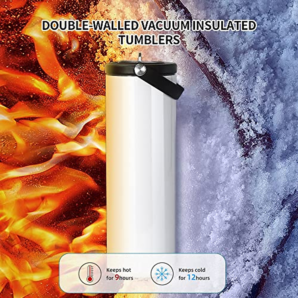 AGH 2 Pack Sublimation Tumblers 20 oz Skinny with Flip Straw, Leak Proof Sublimation Kids Water Bottle Insulated, Stainless Steel Double Wall Coffee Tumbler, Sport Bottle Canteen Thermos