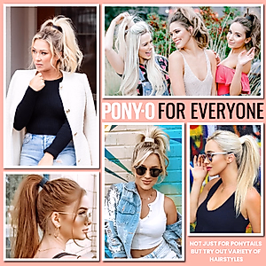 PONY-O- Fine, Medium or Slightly Thick Hair - Original No Damage Volumizing Ponytail Hair Ties - Patented Bendable Design - Stylish Hair Accessories for Women - 2 Pack Black & Dark Blond - Medium