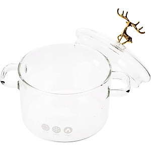 Glass Cooking Pot with Deer Cover - 1.4L/44oz Christmas Stovetop Cooking Pot with Lid Heat Resistant Glass Saucepan High Borosilicate Glass Cookware Stock Pot Simmer Pot Clear Soup Pot