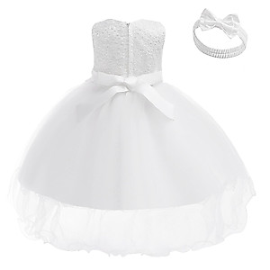 LZH Baby Girl Party Dress Baby Christening Outfit Girl Baby Girl Dresses 0-3 Months Fancy First Baptism Elegant Party D-White