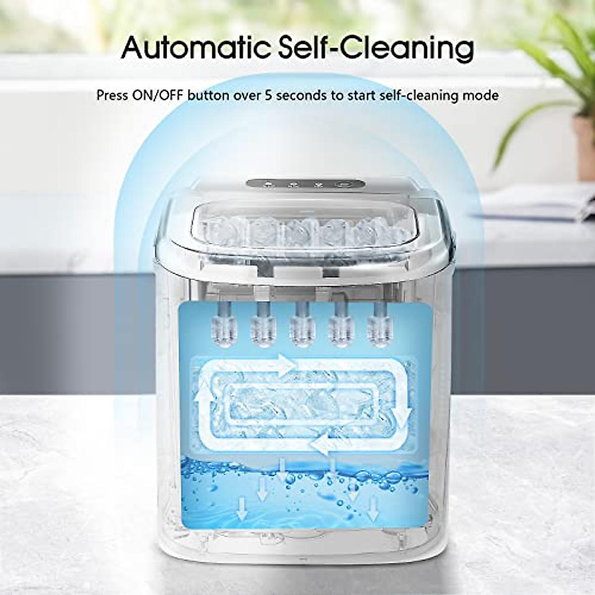 AGLUCKY Ice Makers Countertop,Portable Ice Maker Machine with Handle,Self-Cleaning Ice Maker, 26Lbs/24H, 9 Ice Cubes Ready in 8 Mins, for Home/Office/Kitchen(Grey)