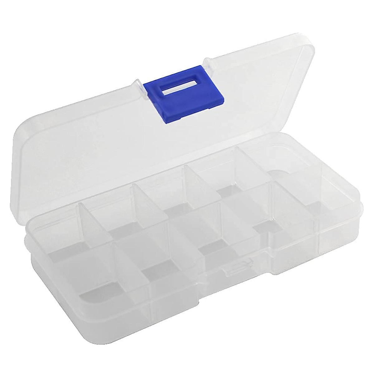 XINMEIWEN 4Pcs 10 Little Grids Plastic Organizer Storage Box with Removable Dividers for Jewelry Ring Beads Ornament Crafts and Thread (5.1 x 2.6 x 0.8”, White)
