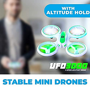 Force1 UFO 3000 LED Mini Drone for Kids - Remote Control Drone, Small RC Quadcopter for Beginners with LEDs, 360 Flips, 4-Channel Remote Control, 2 Speeds, and 2 Batteries