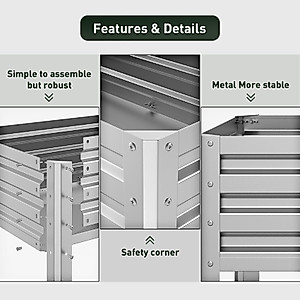 mestyl Galvanized Raised Garden Bed Outdoor for Vegetables Flowers Herb, 48 X 24 X 32in Elevated Metal Planter with Legs, Metal Garden Box for Gardening Backyard, Easy Assembly, Silver