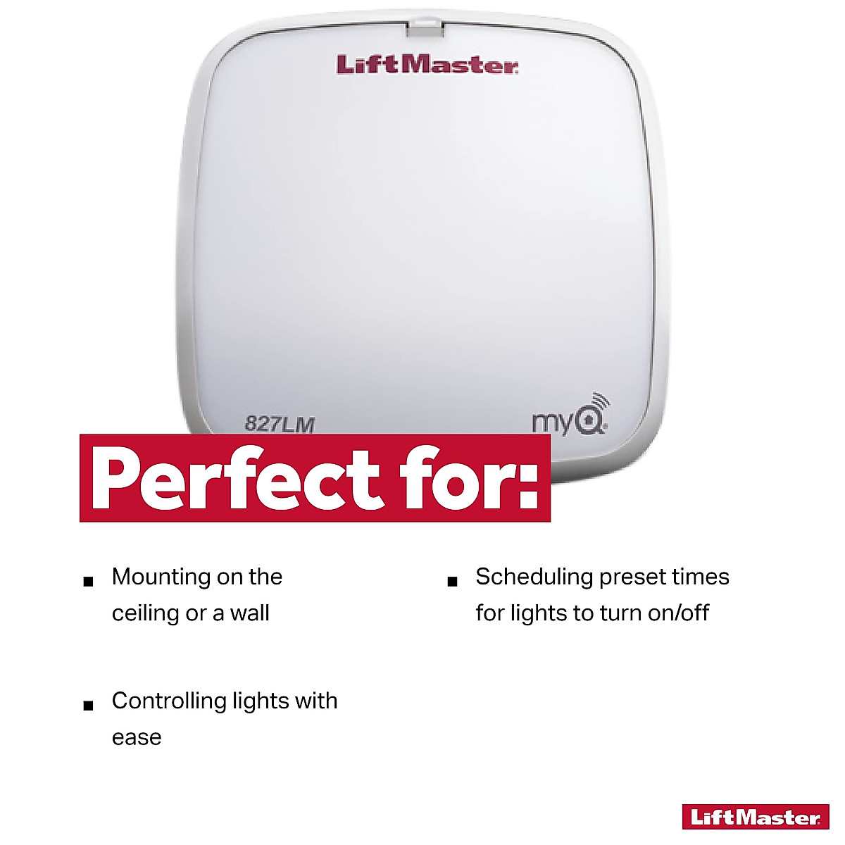 LiftMaster 827LM Ceiling or Wall Mounted MyQ Remote 1500 Lumens LED Garage Light with Timer-to-Close