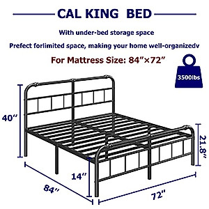 California King Bed Frame with Headboard and Footboard, 14 Inch Cal king Bedframe No Box Spring Needed Heavy duty Metal Platform, Premium Steel Slat Foundation with storage, Noise Free Iron-Art Bed
