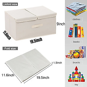 Large Foldable Storage Boxes with Lids Fabric, Large Toy Box, Lidded Storage Bins with Handles for Clothes, 40L Organiser Bathroom Storage Baskets for Clothes Toys Books Bedding or More (Beige 2 Pack)