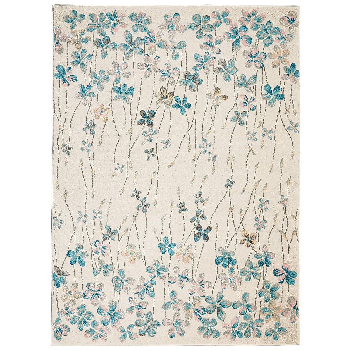 Nourison Tranquil Floral Ivory 5'3" x 7'3" Area -Rug, Easy -Cleaning, Non Shedding, Bed Room, Living Room, Dining Room, Kitchen (5x7)