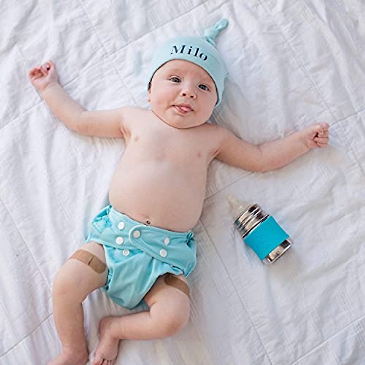 Pura Kiki Newborn Baby Bottle Gift Set - BPA-Free, Stainless Steel, Anti-Colic, Silicone Starter Feeding for Breastmilk & Formula - Aqua & Gray, 0-18 Months