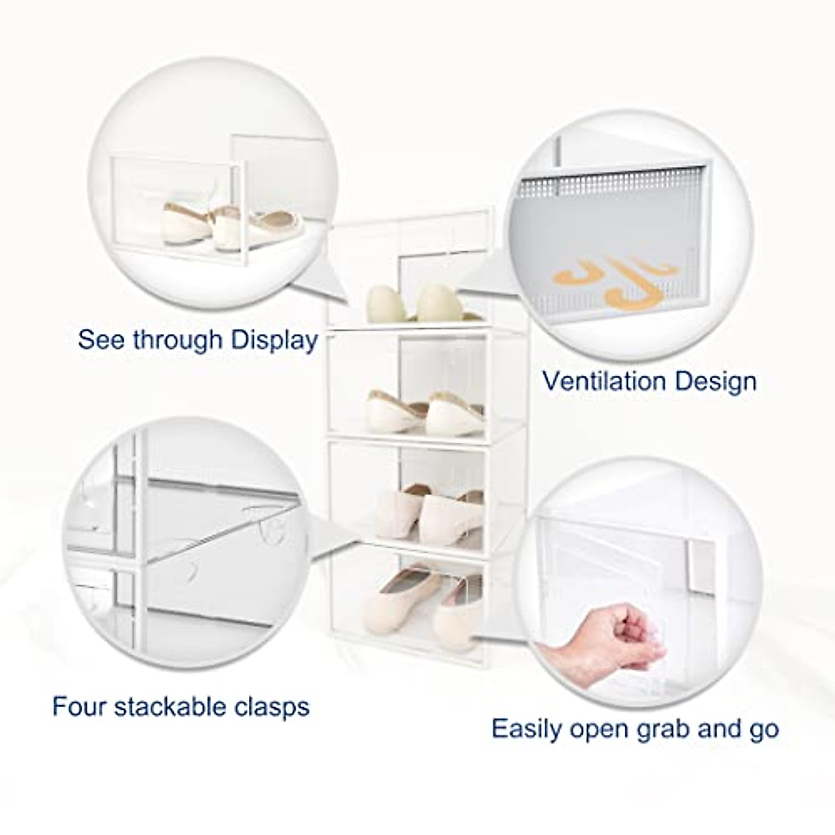 SEE SPRING 12 Pack Medium + 12 Pack X-large Shoe Storage Box, Clear Plastic Stackable Shoe Organizer for Closet, Space Saving Foldable Shoe Containers Bins Holders (Black Clear)