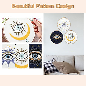 Anidaroel 3 Sets Evil Eye Embroidery Starters Kit for Beginners, Stamped Cross Stitch Kits for Beginners Adults Include Embroidery Cloth, Embroidery Hoops, Threads and Needles