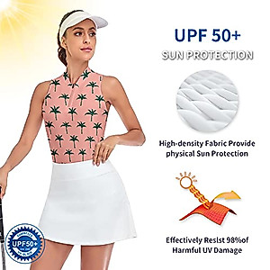 Soneven Womens Sleeveless Golf Polo Shirt Zip Up Printed Tennis Shirts Quick Dry Mesh Athletic Golf Tank Top