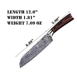 Damascus Chef Knife Set. Professional Japanese High Carbon Steel. 7Cr17mov Blade. Ergonomic comfort Woden Handle. 7 Inch