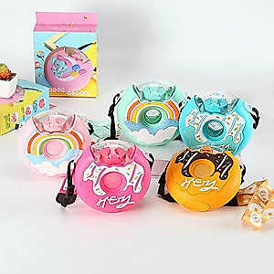 JHTPSLR Kawaii Donut Water Bottle with Straw for Kids Girls Cute Portable Doughnut Kettle with Strap BPA Free Leak Proof Water Cup for School Travel Sports Outdoor Recreation (Blue)