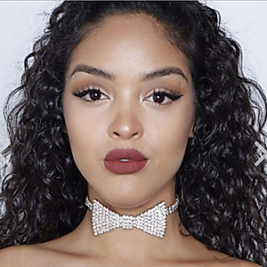 Sethexy Sparkly Rhinestone Choker Glitter Bowtie Necklace Bowknot Tennis Chain Party Nightclub Wedding Costume Jewelry for Women (Silver)