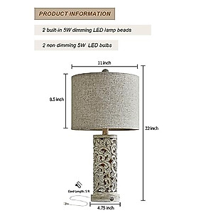 OYEARS 3-Way Dimmable 22'' USB A+C Touch Control Table Lamp Set of 2 with Nightlight for Living Room Bedroom Farmhouse Bedside Nightstand Lamps (2 Bulbs and 2 Built-in LED Beads Included)